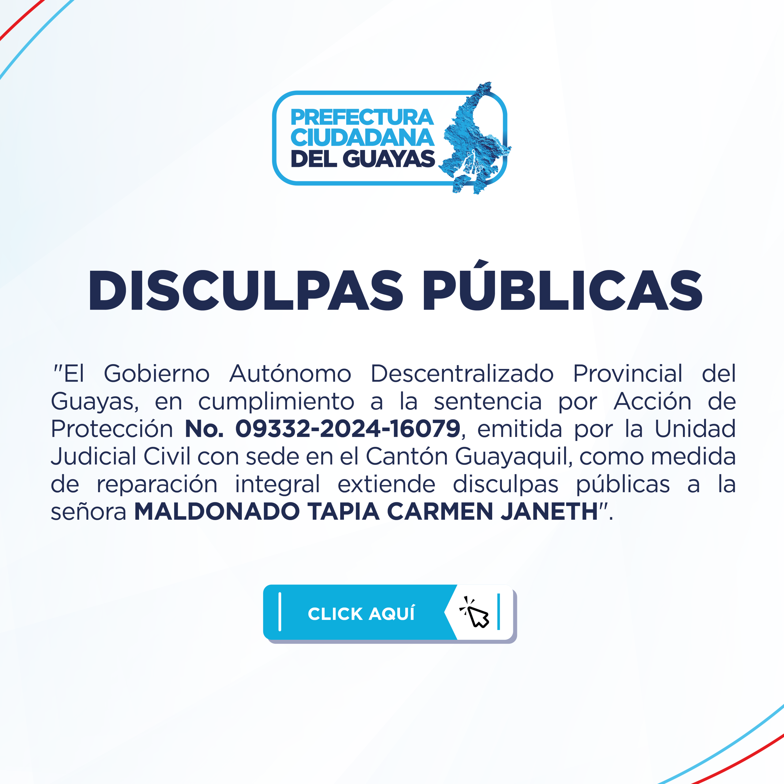 Disculpas Públicas MALDONADO TAPIA CARMEN JANETH - Prefectura del Guayas